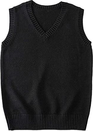 Lazutom Pull sans manches avec col en V pour femme, Noir, 40