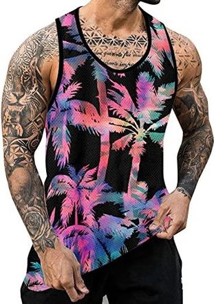 Generic Maillot de corps hawa&iuml;en de palmier pour vacances - D&eacute;bardeurs de plage tropicale - Chemises musculaires sans manches - Coupe ample - Pour l&eacute;t&eacute; - Chem
