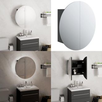 vidaXL Badezimmerschrank mit Rundem Spiegel & led Schwarz 40x40x17,5cm - Badezimmerm&ouml;bel - Kosmetiktisch - Spiegelkommode - Holzwerkstoff M&ouml;bel - led