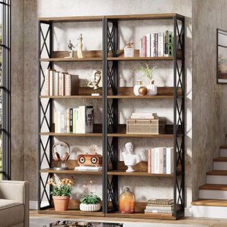 Tribesigns 5-st&ouml;ckiges Industrie B&uuml;cherregal, 178 cm hohes Etagere-B&uuml;cherregal mit offenen Regalen, Vintage-Standregal, Ausstellungsregal f&uuml;r Zuhause, B&uuml;ro, Schl