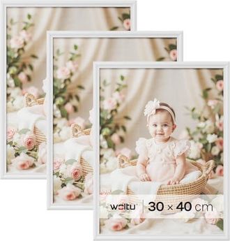 Woltu Lot de 3 Cadre Photo 30x40cm Cadre en Bois Massif avec Passe Partout, Suspendre Horizontalement ou Verticalement, D&eacute;coration Murale ou sur Table, Blan