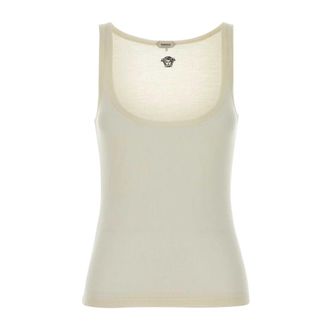 Versace Embroidered Ribbed Wool Tank Top - - Tops - Damen - Beige - M