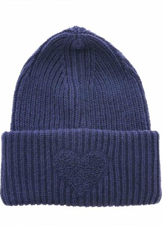 Zwillingsherz Slouch-Beanie-Mütze aus Wolle - Hochwertige Strickmütze mit flauschigem Herz für Damen - Hat - OneSize - warm und weich für Frühling Herbst und Winter