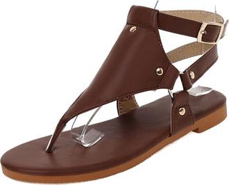 Generic Sandales Gladiateur Tongs Grandes Tailles Plat Romains Flats &agrave; Bride en T Bout Ouvert Largeur Confortable Chaussures de Marche d&Eacute;t&eacute; D&eacute;contract&eacute;es Rue 