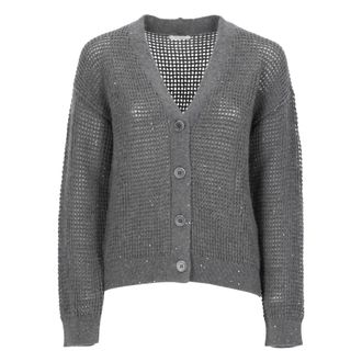PESERICO Strickjacke mit Paillettenbesatz und Lochmuster - - Knitwear - Damen - Grau - S