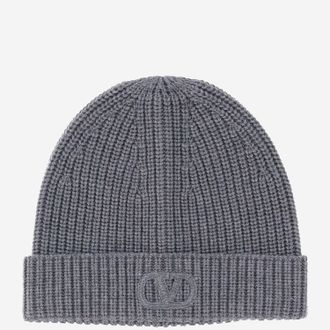 Valentino Garavani Mens Wool Beanie With Logo Gray Virgin Hat