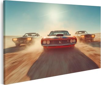 Islandburner Bild auf Leinwand DREI Autos Rasen durch die Wüste unter strahlendem Himmel Bilder Wandbilder Poster