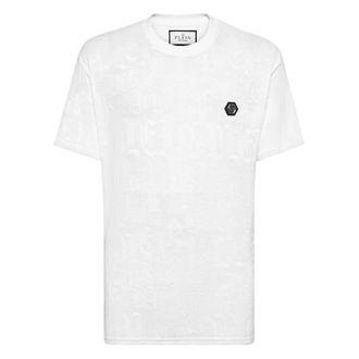 Philipp Plein Homme, Tops, Blanc, Taille: L T-shirt Col Rond SS Monogram
