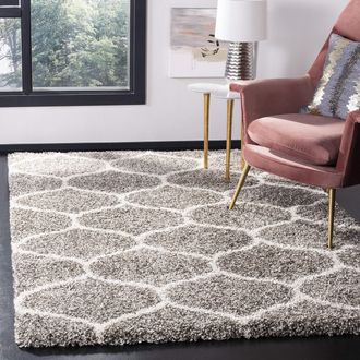 Safavieh Zottelig Teppich f&uuml;r Wohnzimmer, Esszimmer, Schlafzimmer - Hudson Shag Collection, Hoher Flor, Grau und Elfenbein, 91 X 152 cm