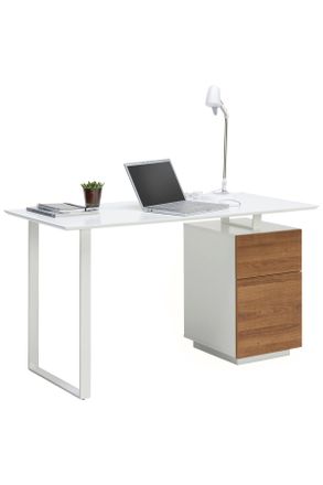 Homin Schreibtisch, Wei&szlig;, Eiche, Holzwerkstoff, 1 Schublade(n) Schubladen, rechteckig, Wange, U-Form, 60x76x140 cm, Fsc, Bsci, Stauraum, Arbeitszimmer, Schr