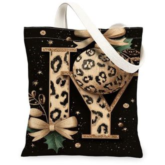 Generic Sacs fourre-tout en toile motif l&eacute;opard de No&euml;l, sacs d&eacute;picerie r&eacute;utilisables, &eacute;l&eacute;gants et &eacute;l&eacute;gants, chics dhiver, l&eacute;gers et lavables, noir, 13x15 Inc