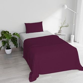 Italian Bed Linen Bettw&auml;sche-Set aus 100% Baumwolle, Naturfarbe, Pflaume/Hellgrau, Einzelbett
