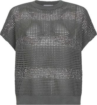 Brunello Cucinelli Femme, Pulls, Vert, Taille: 42 FR Pull en maille ajour&eacute;e