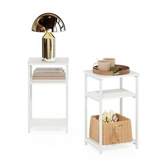 Furinno Juste Table Dappoint avec Cadre en Métal et Étagère de Rangement, Paquet de 2, Blanc/Blanc