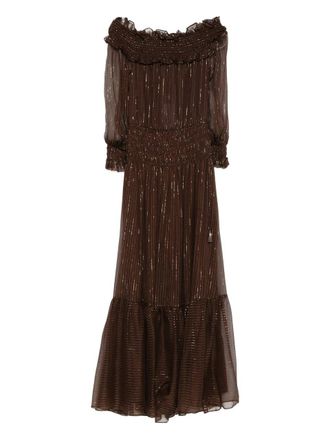 Self Portrait Brown Georgette Maxi Dress
