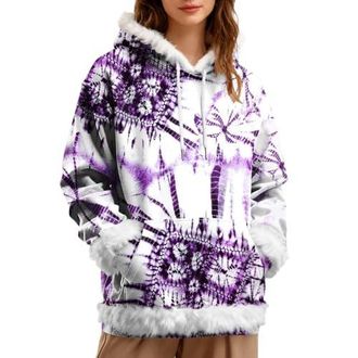 Generic Sweat à capuche imprimé 3D en fausse fourrure avec poche pour femme - Sweat à capuche surdimensionné en peluche à manches longues en polaire chaud - P