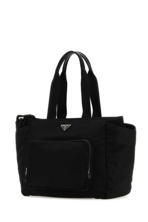 Prada Womens Black Nylon Shopping Bag Nero Poliammidericiclata-Vitello Borse A Mano