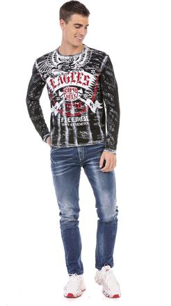 Cipo & Baxx Herren Sweatshirt CL493 Schwarz - Stylischer Pullover im Modernen Streetwear Look mit Rundhals & Print - Bequemer Sweater f&uuml;r Alltag, Freizeit & Party