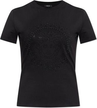 Versace Femme, Tops, Noir, Taille: 38 FR T-Shirt avec Cristaux