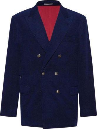 Brunello Cucinelli Homme, Vestes, Bleu, Taille: M Blazer en velours c&ocirc;tel&eacute;