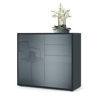 Vladon Sideboard Ben, Made in Germany, Kommode mit 2 Türen und 2 Schubladen, Schwarz matt/Grau Hochglanz (79 x 74 x 36 cm)
