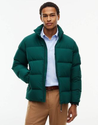 Tommy Hilfiger Daunen-Pufferjacke mit Logo-Patch in Dunkelgr&uuml;n