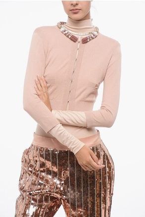 Elisabetta Franchi Cropped Fit Cardigan with Removable Jewel Detail size 38