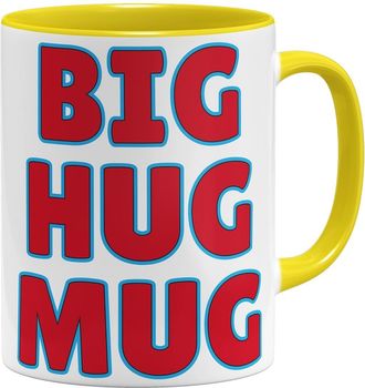 OM3 witzige Kaffee-Tasse mit Spruch - Big Hug Mug - Keramik Becher - 325ml - Beidseitig Bedruckt - Gelb