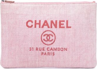Chanel pochette Large Deauville O Case en raphia (2014) - Rose