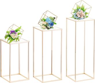 Nuptio Nuptio Goldene Vase für Hochzeit Tafelaufsätze mit Acrylplatte - 3 Stück Hohe Vasen für Blumen Metall Säule Blumenständer Geometrische für Geburtstags