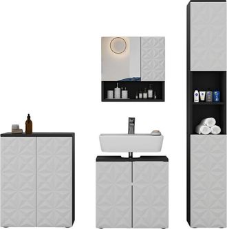 Vicco Ensemble de meubles de salle de bain Edge, Noir, 4 parties, Vicco
