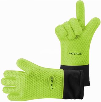 Voyage Clothing Premium Ofenhandschuhe (2er Set) bis zu 350 °C - Silikon Extrem Hitzebeständige Grillhandschuhe BBQ Handschuhe zum Backen, Barbecue, Extra lange Topfh