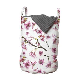 Abakuhaus Kirschblüte Wäschesack, Sakura-Zweig, Wäschekorb mit Griffen Kordelzugverschluss für Waschsalons, 33 cm breit x 49 cm hoch, Pink Grün Braun