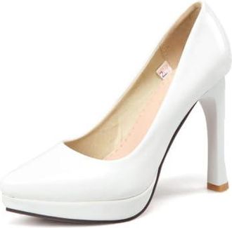 Generic Femmes Élégant Pointu À Bout Fermé Pompes Finition Brillante Talons Aiguilles Plate-Forme Glisser sur Élégante Robe De Soirée Soirée Chaussures De Bal