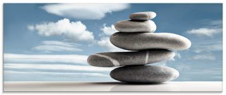 Artland ARTland Wanddeko Glasbilder Wandbild Glas Bild einteilig 125x50 cm Querformat Natur Asien Zen Steine Entspannung Himmel Wolken T5PS