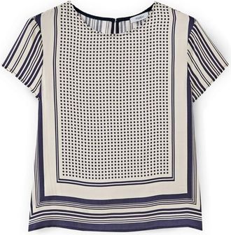 Motivi Femme, Blouses et Chemises, Bleu, Taille: 38 FR Blouse satin&eacute;e &agrave; imprim&eacute; foulard