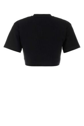Off-white Womens Black Stretch Cotton T-Shirt Blackwhite Exterior: Elastane