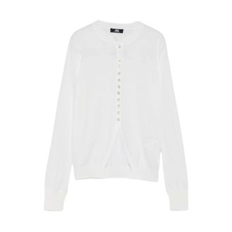 Alpha Studio Cardigan en laine &agrave; col rond - Femme - Pulls - Blanc - Taille: 38 FR