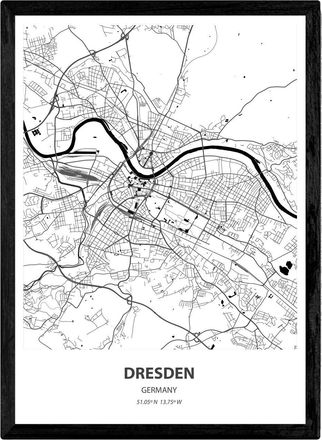 Nacnic Poster mit Karte von Dresden - Deutschland. Blätter Städte in Deutschland mit Meeren und Flüssen in schwarz und weiß. A3