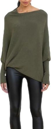 Generic Pull asymétrique pour femme - Automne et hiver - Col rond - Tricot tendance - Baggy - Tops (B), vert militaire, Taille M