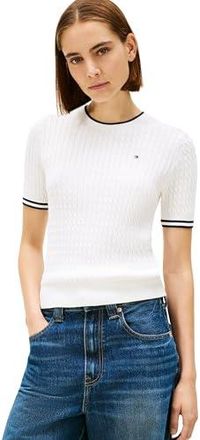 Tommy Hilfiger Tommy Hilfiger Co Cable Fine GG C-NK S/S SWT Ww0ww41787 Pull-Over, Blanc (Pointe écrue), 3XL Grande Taille Tall Femme