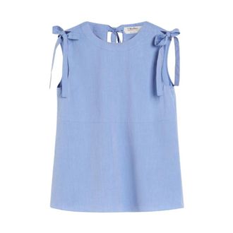 Max Mara Baumwolltop mit Schleifendetail - - Tops - Damen - Blau - XS