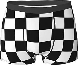 AOOEDM sous-vêtement Boxer pour Homme - Motif Drapeau à Damier Noir et Blanc, caleçon Respirant Doux et Confortable