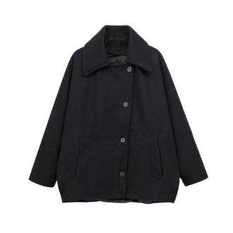 Generic Trench surdimensionn&eacute; pour femme avec revers large, manteau long d&eacute;contract&eacute; &agrave; bouton unique avec poches plaqu&eacute;es, Noir, XS