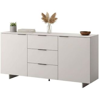 Dmora Neive Sideboard, Wohnzimmer-Sideboard mit zwei Fl&uuml;gelt&uuml;ren und drei Schubladen, vom Boden abgehoben, 180x42 h90 cm, Beige