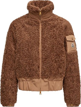 Moncler Moncler Doudoune Courte En Teddy Coligny, Femme, Marron, Taille: 5