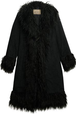 Superdry Damen Langer Afghan Mantel Schwarz 36