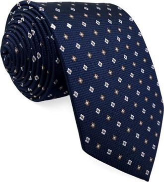 Shlax & Wing Cravate Homme Bleu Marine Blanc Cuivre Points Pr&eacute;cision Affaires Tenue Formelle Tiss&eacute; Cadeau Classique 147cm