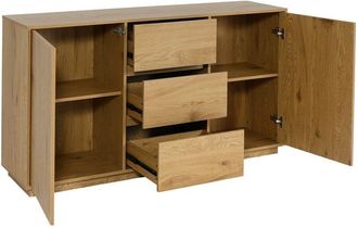 Hhg Sideboard HHG-163, Kommode Schrank Highboard Schublade, MDF Soft-Close 86x160x40cm Eiche-Optik