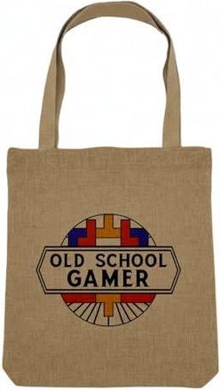 Fabulous Sac Shopping Tote Bag Aspect Lin - Old School Gamer Jeu Vid&eacute;o Style Vintage - Sac de Courses Toile Epaisse 360g Beige Naturel Cabas Port&eacute; Epaule Solid